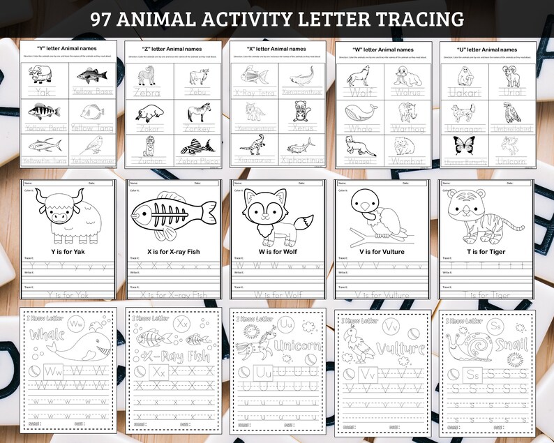 Animal Letter Tracing Activity Alphabet Handwriting Workbook Practice ...