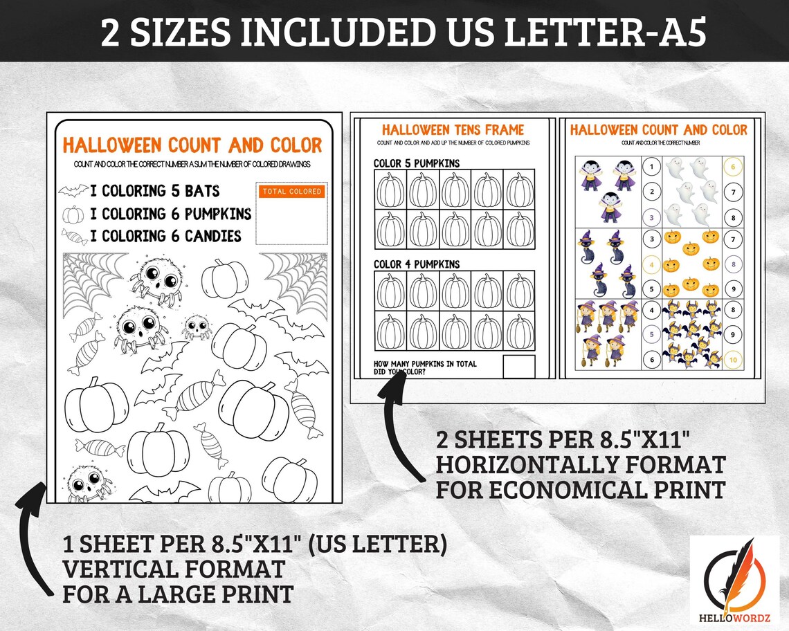 Halloween Math Worksheet Bundle of Preschool Count and Color Addition ...