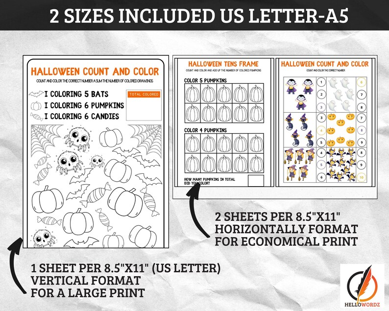 Halloween Math Worksheet Bundle of Preschool Count and Color Addition ...