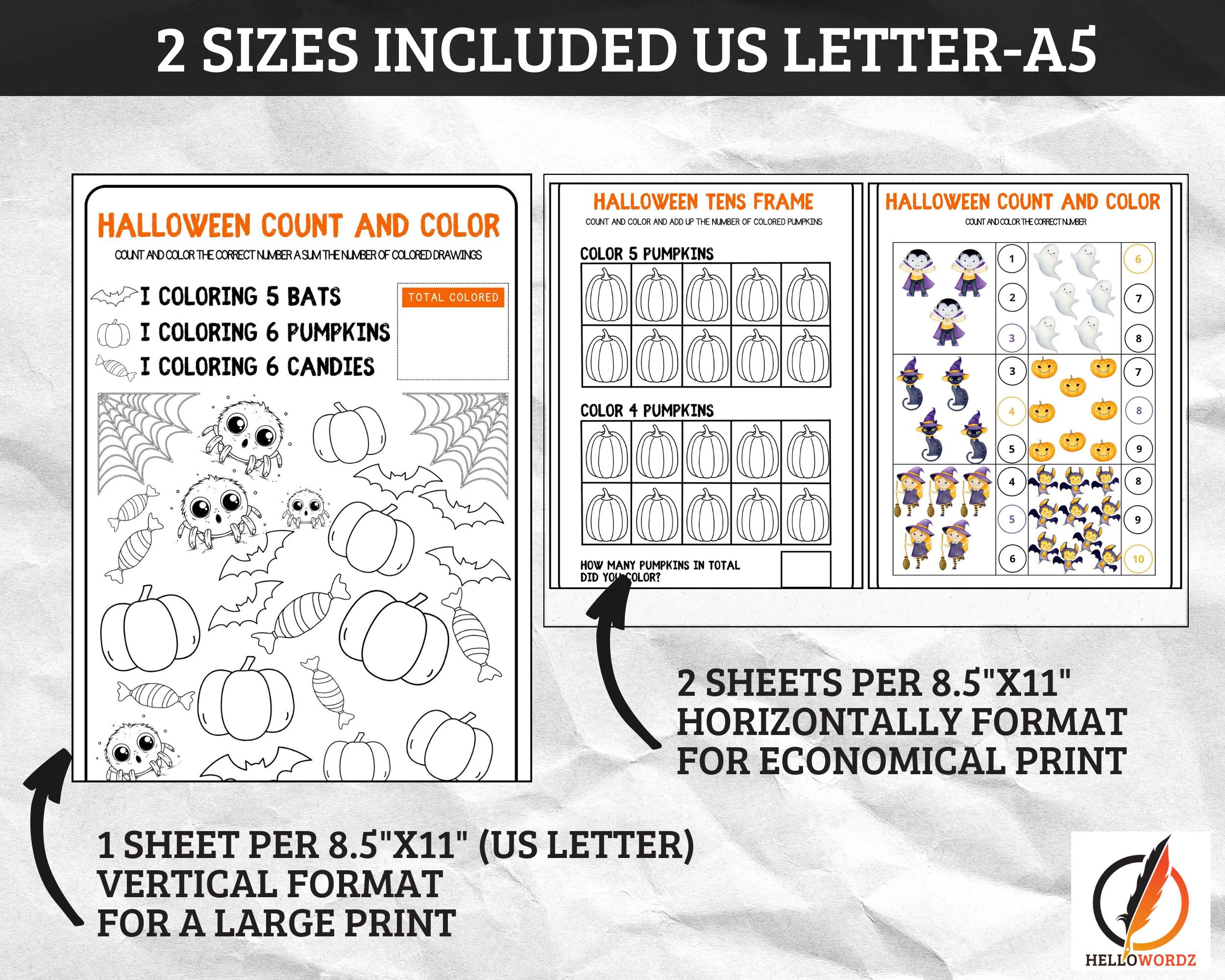 Halloween Math Worksheet Bundle of Preschool Count and Color Addition ...