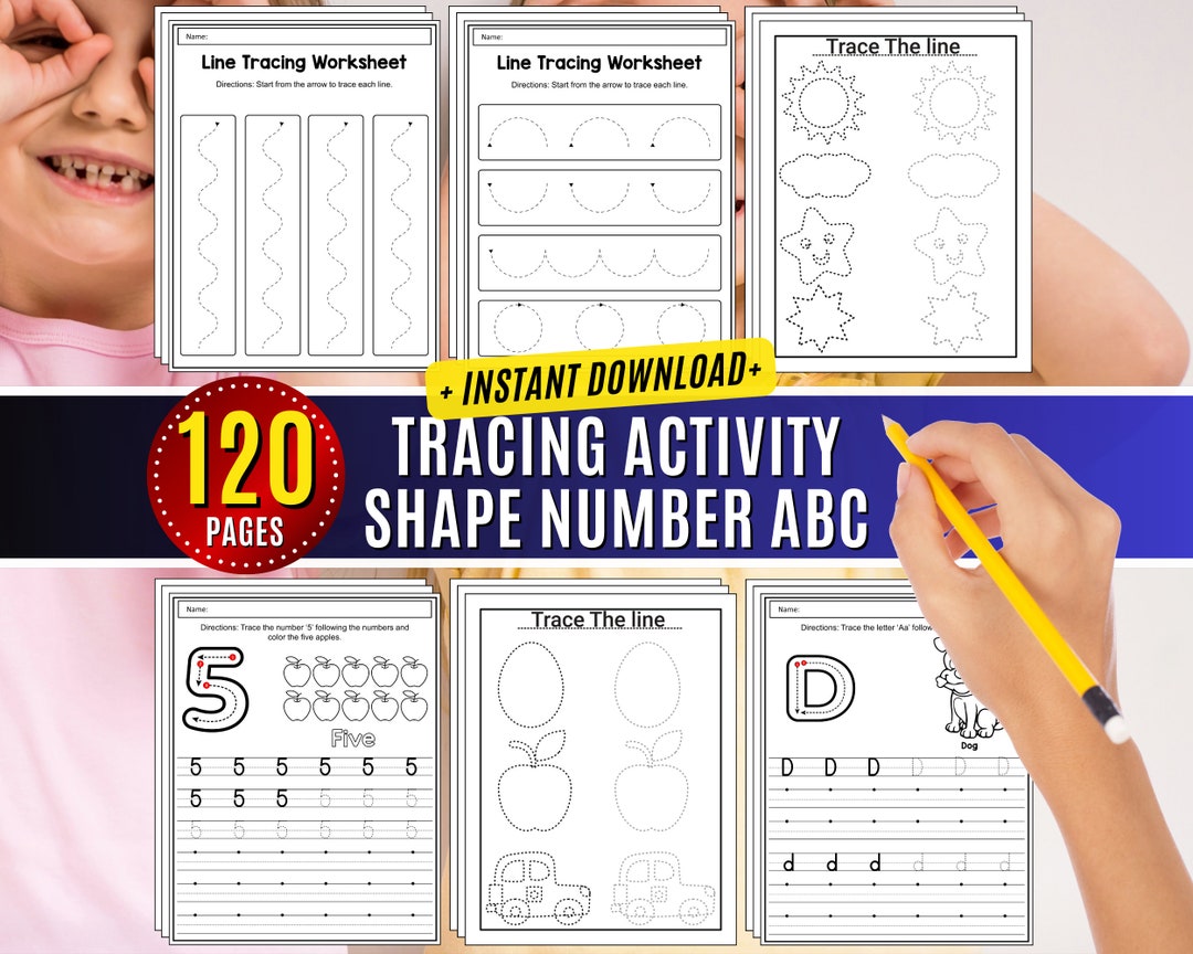 Tracing Worksheets for Kids Line Trace Shape Learning Letters Numbers ...