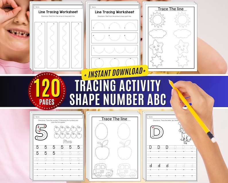 Tracing Worksheets for Kids Line Trace Shape Learning Letters Numbers ...