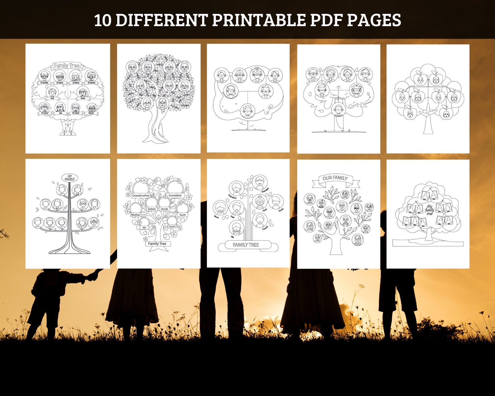 10 Family Tree Coloring Pages Kids Printable, Sheet Children Coloring ...