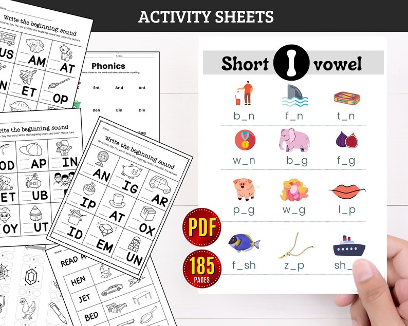 Phonics Worksheets Kindergarten Activities Workbook Practice Teaching ...