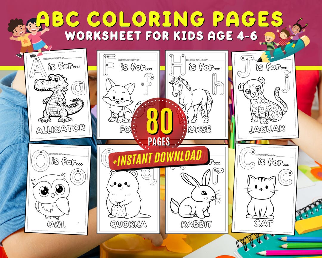 ABC Coloring Pages: Animal Alphabet Worksheet for Kids (digital ...