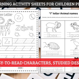 Animal Letter Tracing Activity Alphabet Handwriting Workbook Practice ...