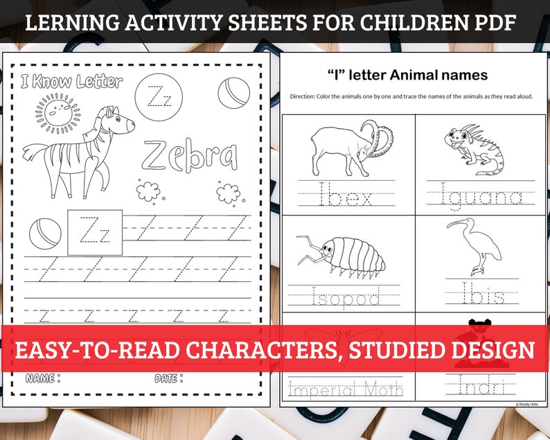 Animal Letter Tracing Activity Alphabet Handwriting Workbook Practice ...