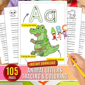 Alphabet Worksheet Animal Letters Tracing Animal Themed Words ...