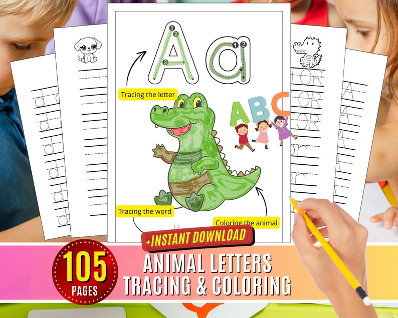 Alphabet Worksheet Animal Letters Tracing Animal Themed Words ...