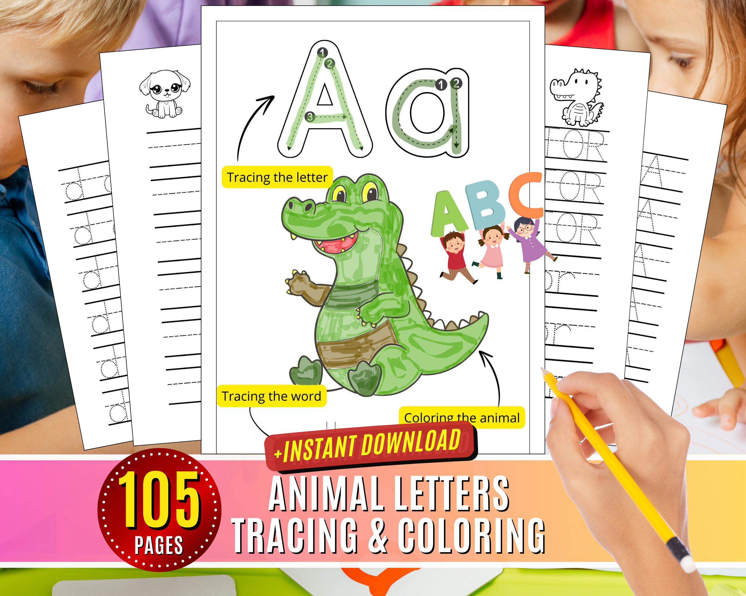 Alphabet Worksheet Animal Letters Tracing Animal Themed Words ...