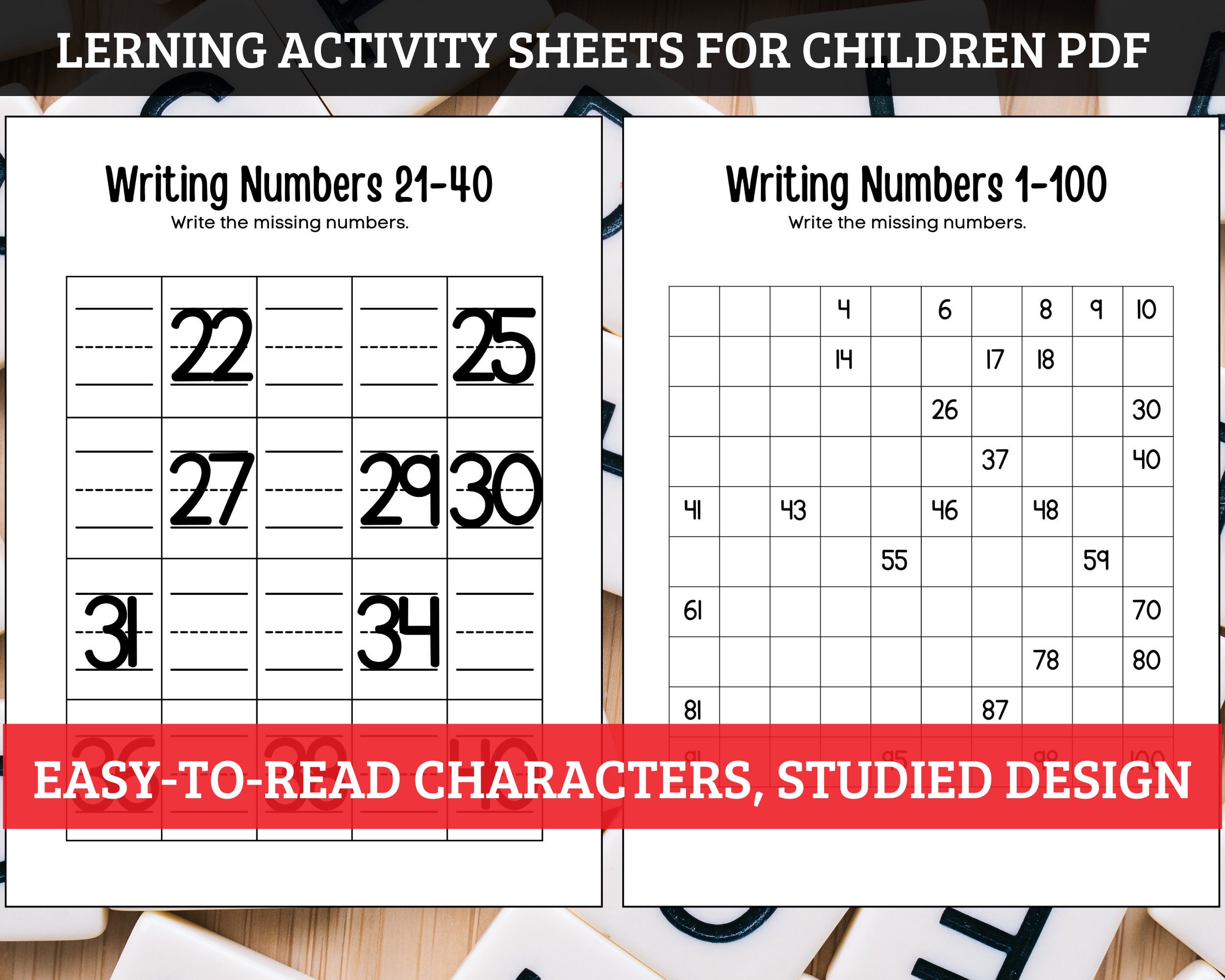 Missing Numbers Worksheets 1-100 Sequence Counting Practice Number ...