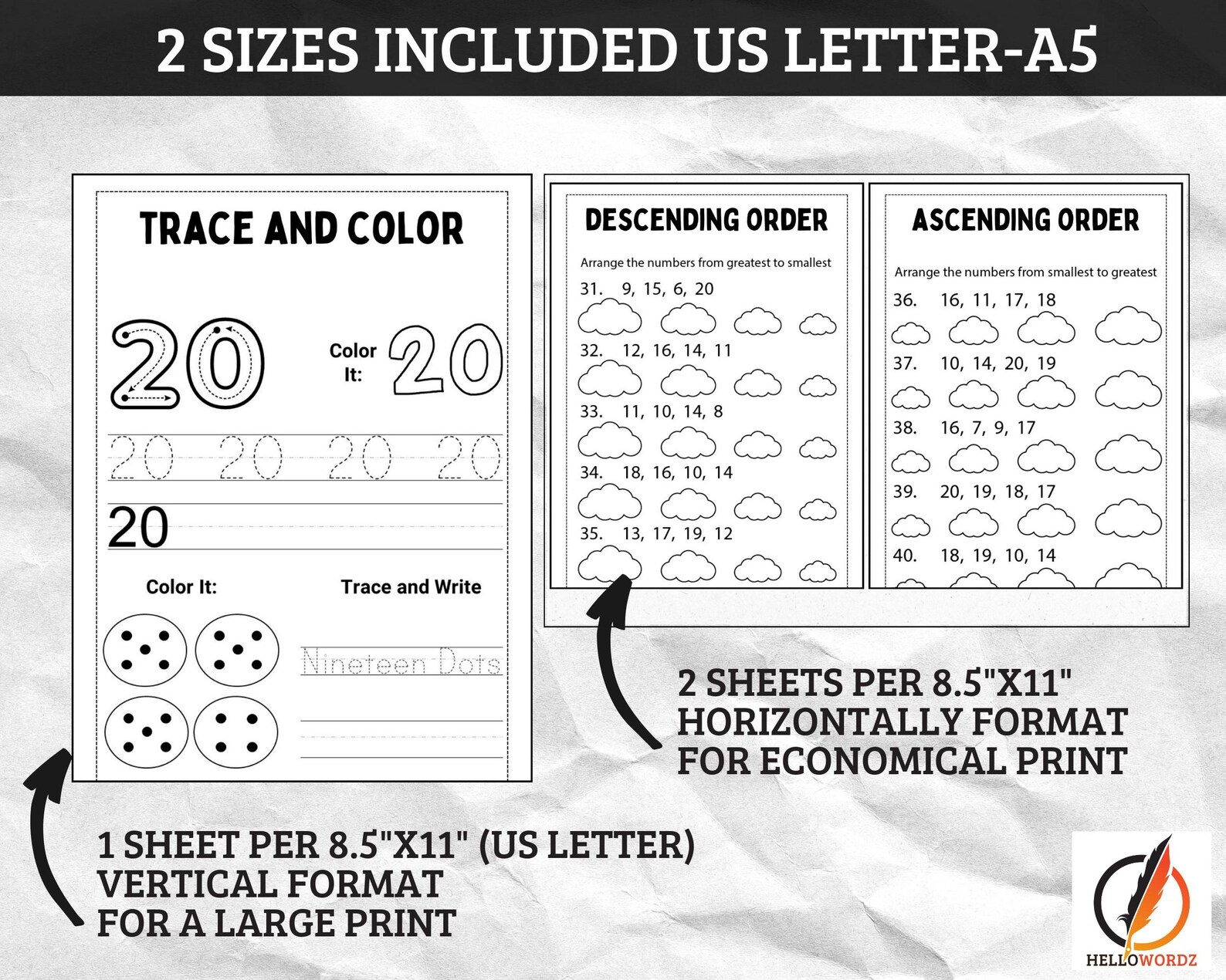 Counting to 20 Ordering Numbers Learn to Count 1-20 Worksheet Math Ascending Descending Order ...
