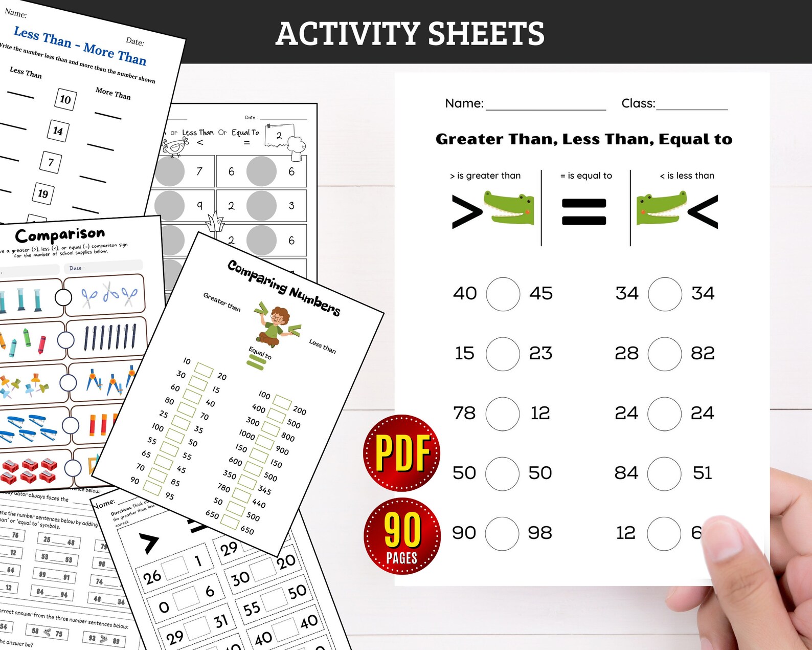 Greater Than Less Than Alligator Equal to Worksheets Comparing Numbers ...