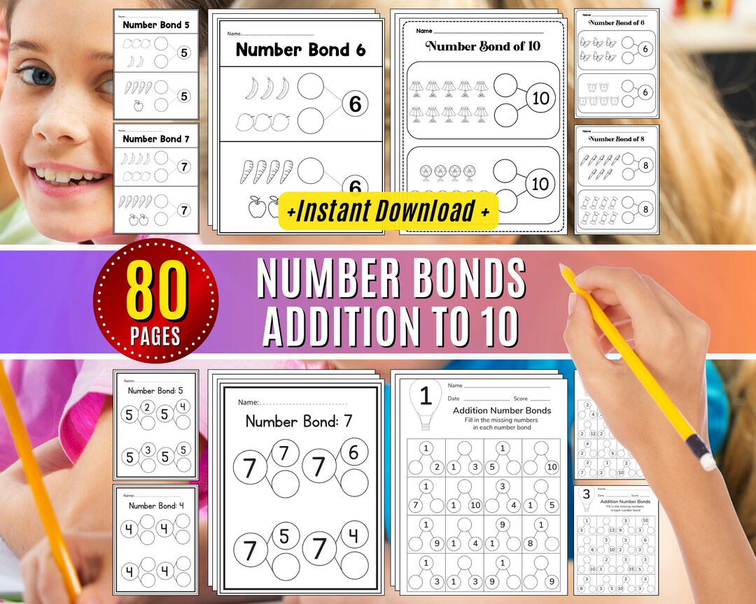Number Bonds Worksheet Addition to 10 Printable Grade 1 Learning Mental ...