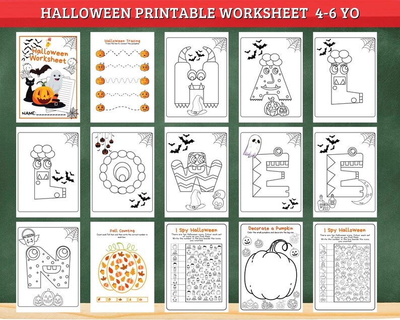Printable Halloween Preschool Activity Bundle, Pumpkin Color Page, Maze ...