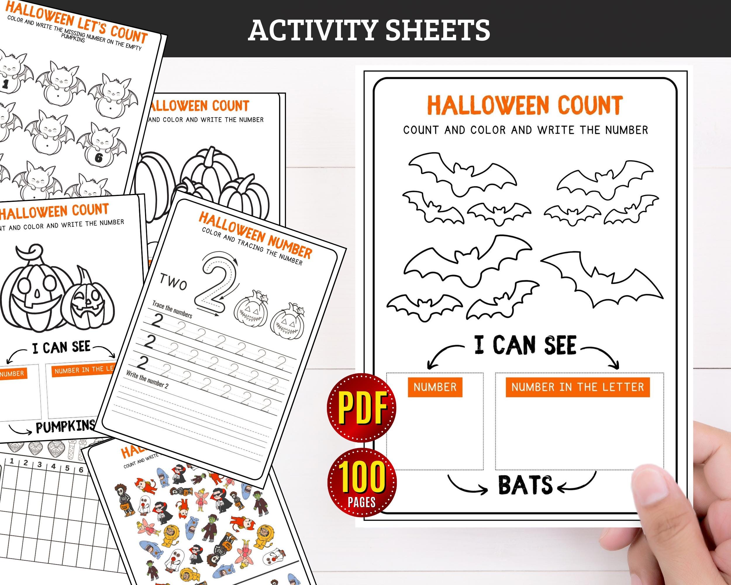 Halloween Math Worksheet Bundle of Preschool Count and Color Addition ...