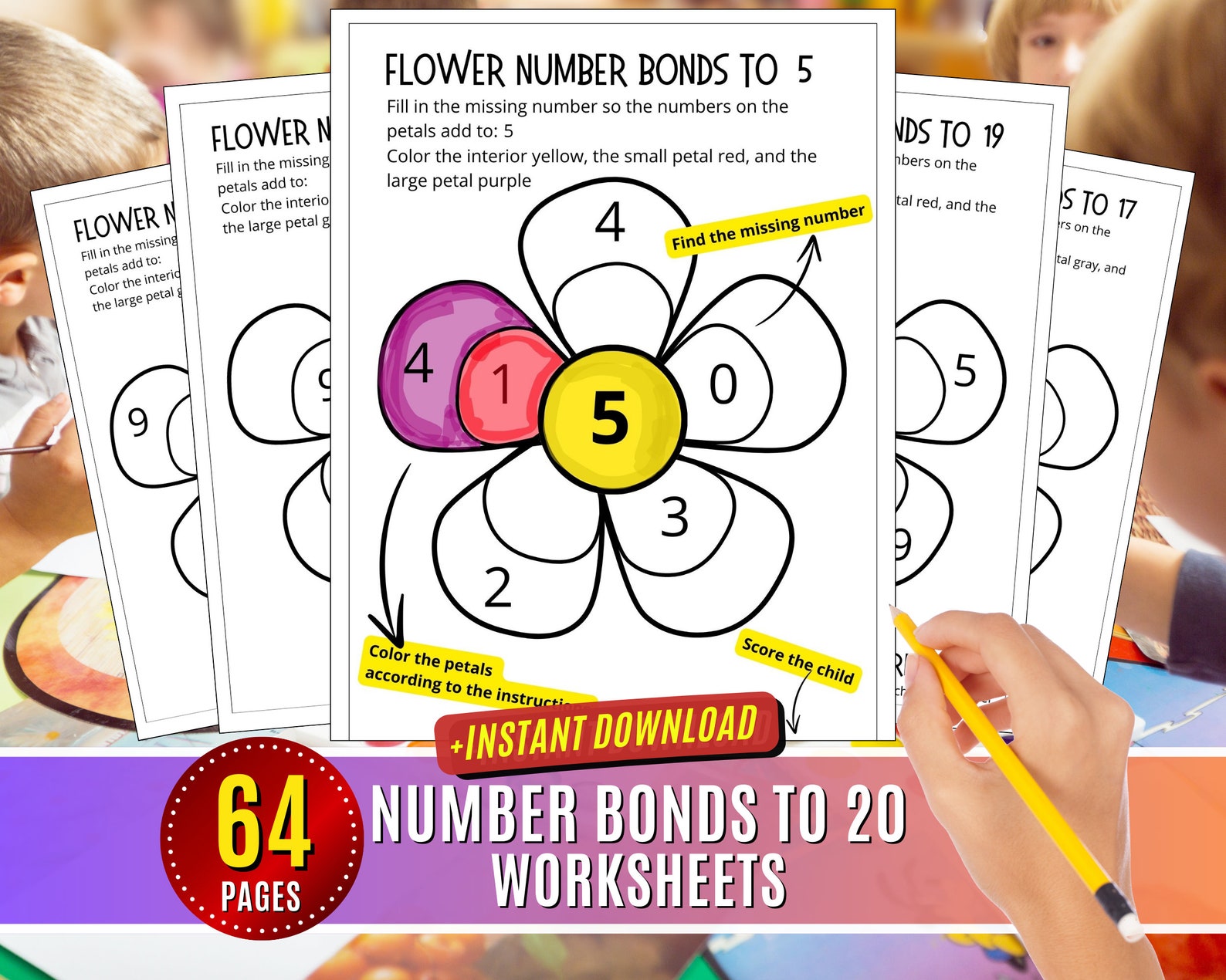 Number Bonds Worksheet Printables Addition to 20 Number Bonds 1 to 20 ...