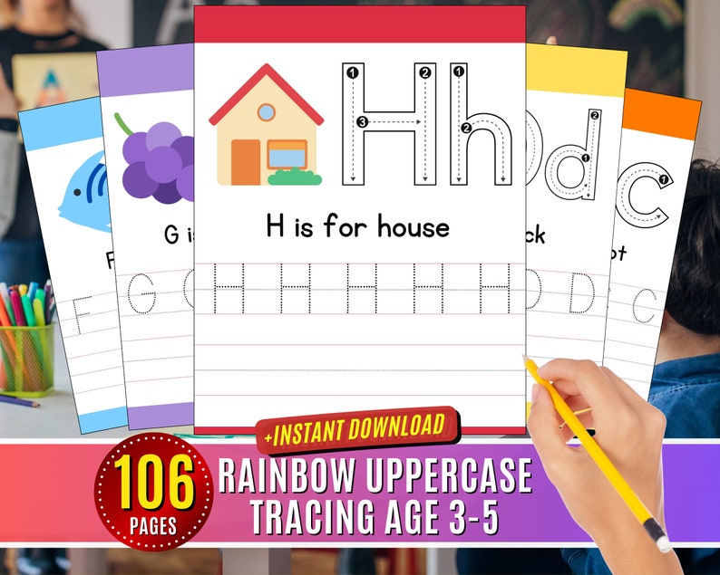 Tracing Letters Digital Worksheets Uppercase Lettering Guide Abc ...