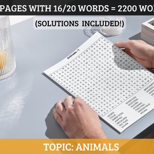 110 Printable Advanced Word Search Puzzle Game for Adults, Animals ...
