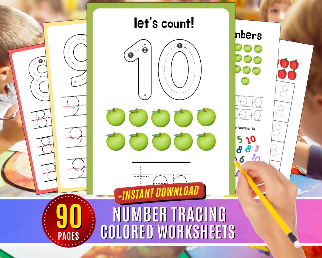 Number Tracing Worksheets 1 10 Colored Traceable Number Writing ...