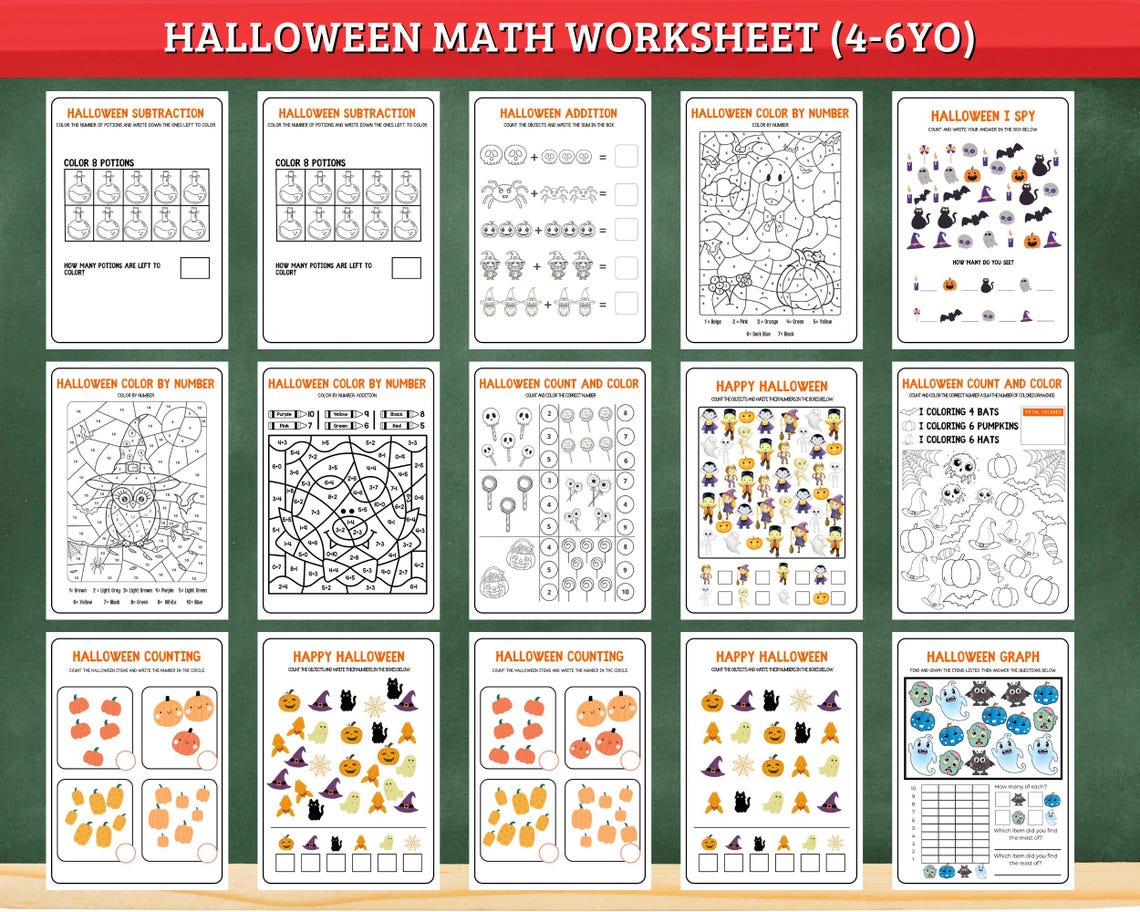Halloween Math Worksheet Bundle of Preschool Count and Color Addition ...