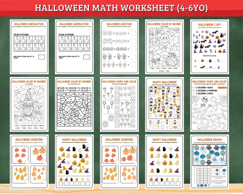 Halloween Math Worksheet Bundle of Preschool Count and Color Addition ...