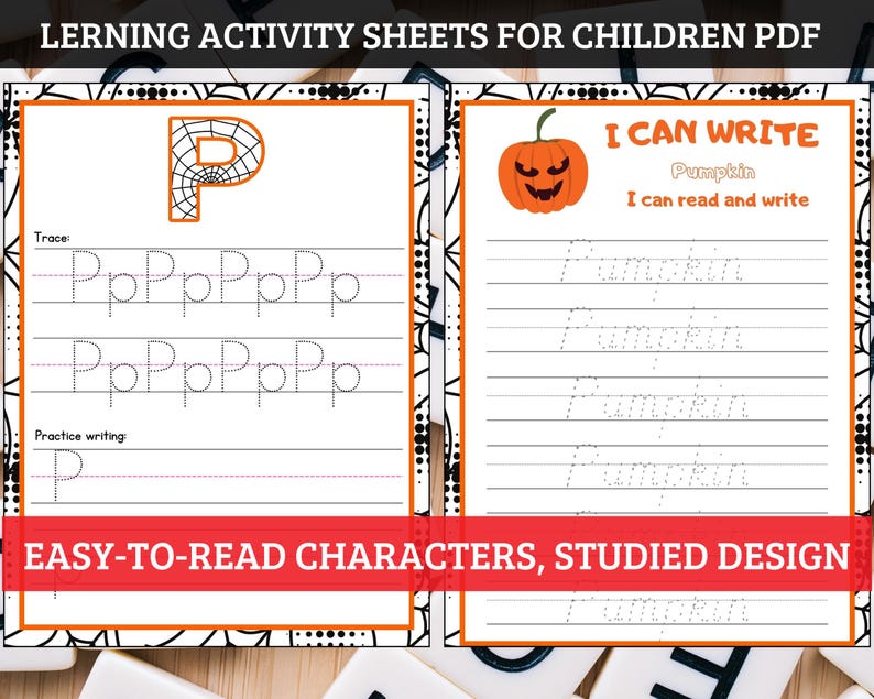 Halloween Tracing Worksheets for Kids, Letter Tracing Abc, Printable ...