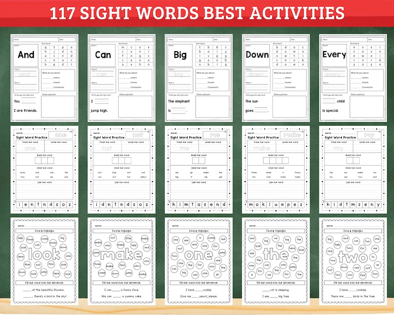 100 Sight Words for Preschool Activities Worksheets Kindergarten High ...