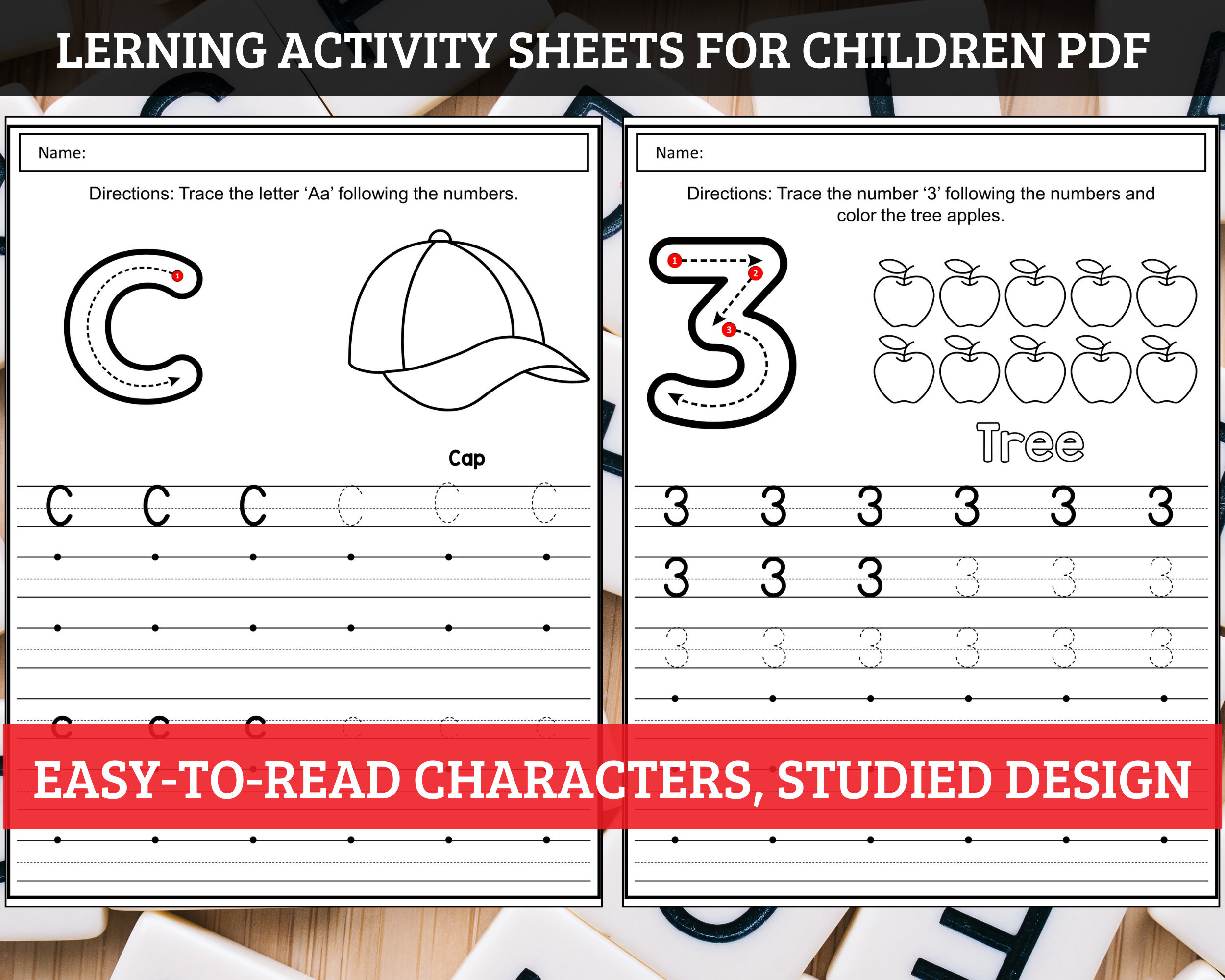 Tracing Worksheets for Kids Line Trace Shape Learning Letters Numbers ...