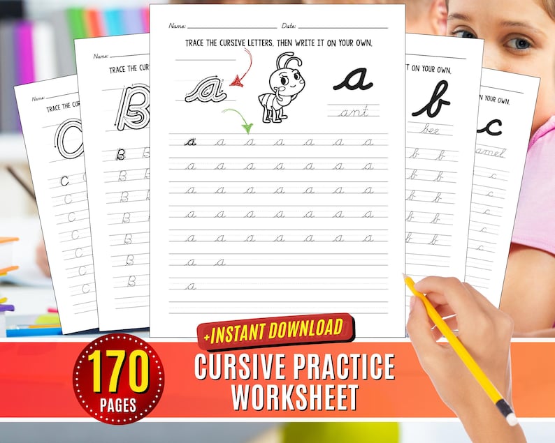 Cursive Writing Worksheets Practice Alphabet Tracing Handwriting ABC ...