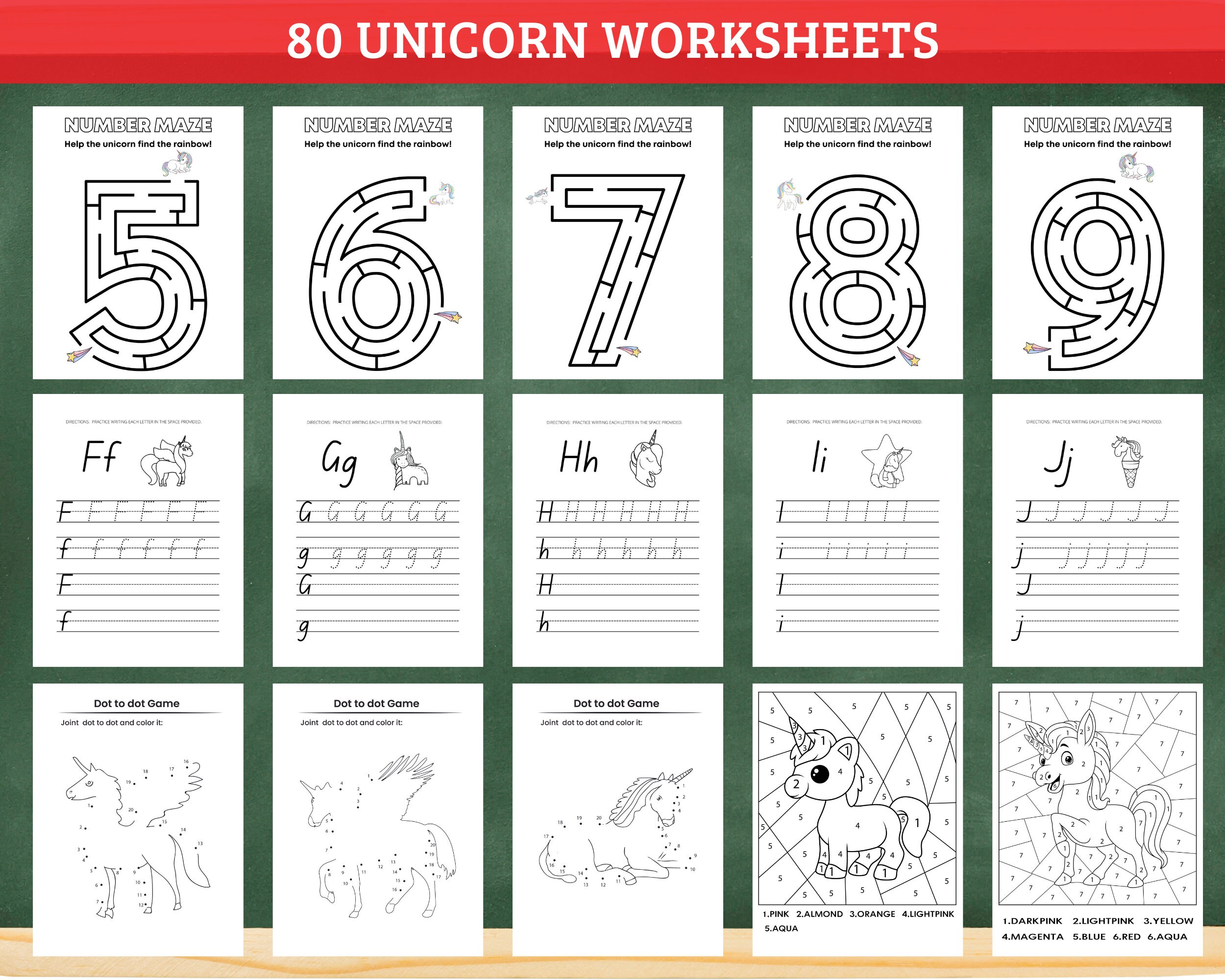 Unicorn Letter Alphabet Worksheets, Unicorn Number Activity Book ...