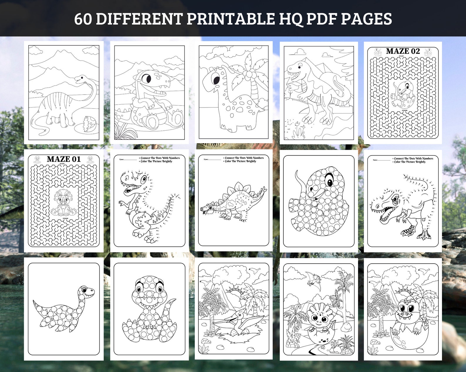 Dinosaur Game Printable Bundle, Dinosaur Activity Pages, Dinosaur ...