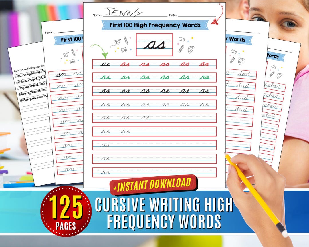 Cursive Writing Practice Worksheets for Kids High Frequency Words ...