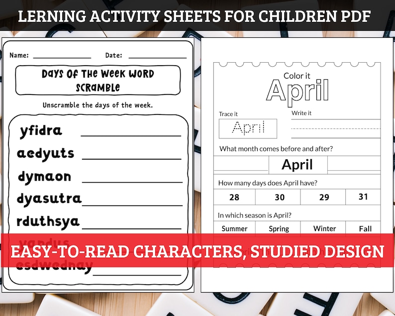 Days of the Week Printable Worksheets Learning Activities Month of the ...