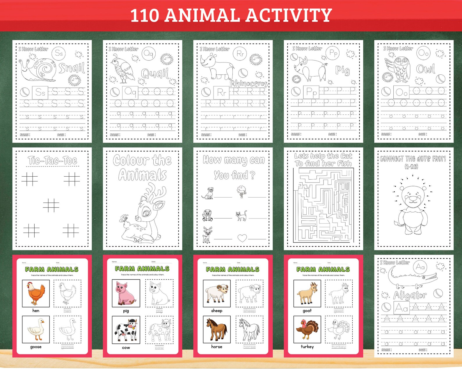 Animal Activity Alphabet Handwriting Workbook Themed Animal Coloring ...