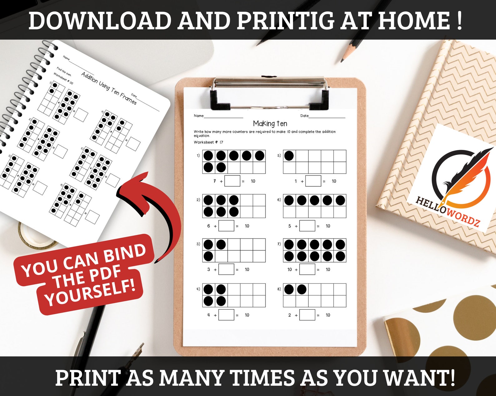 Ten Frame Printable Worksheet Counting to 20 Learning Visual Count 1-20 ...