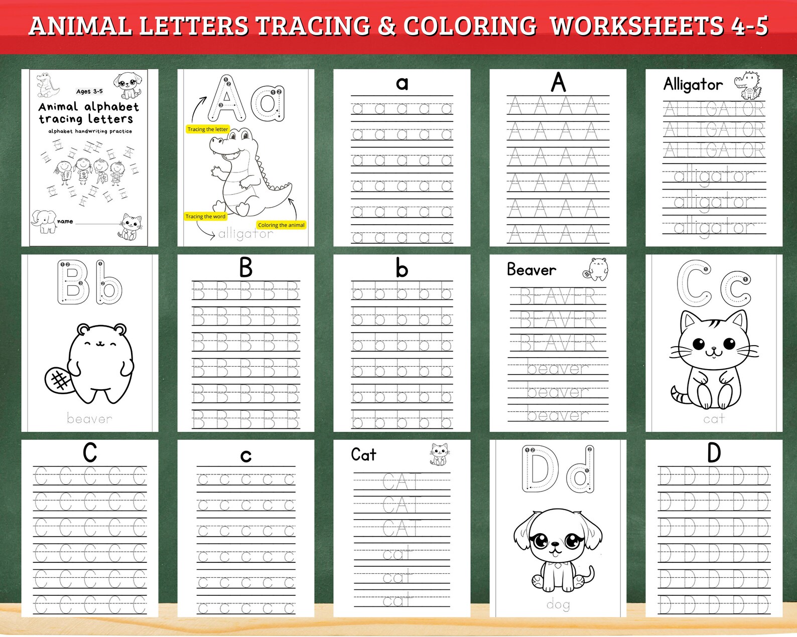 Alphabet Worksheet Animal Letters Tracing Animal Themed Words ...