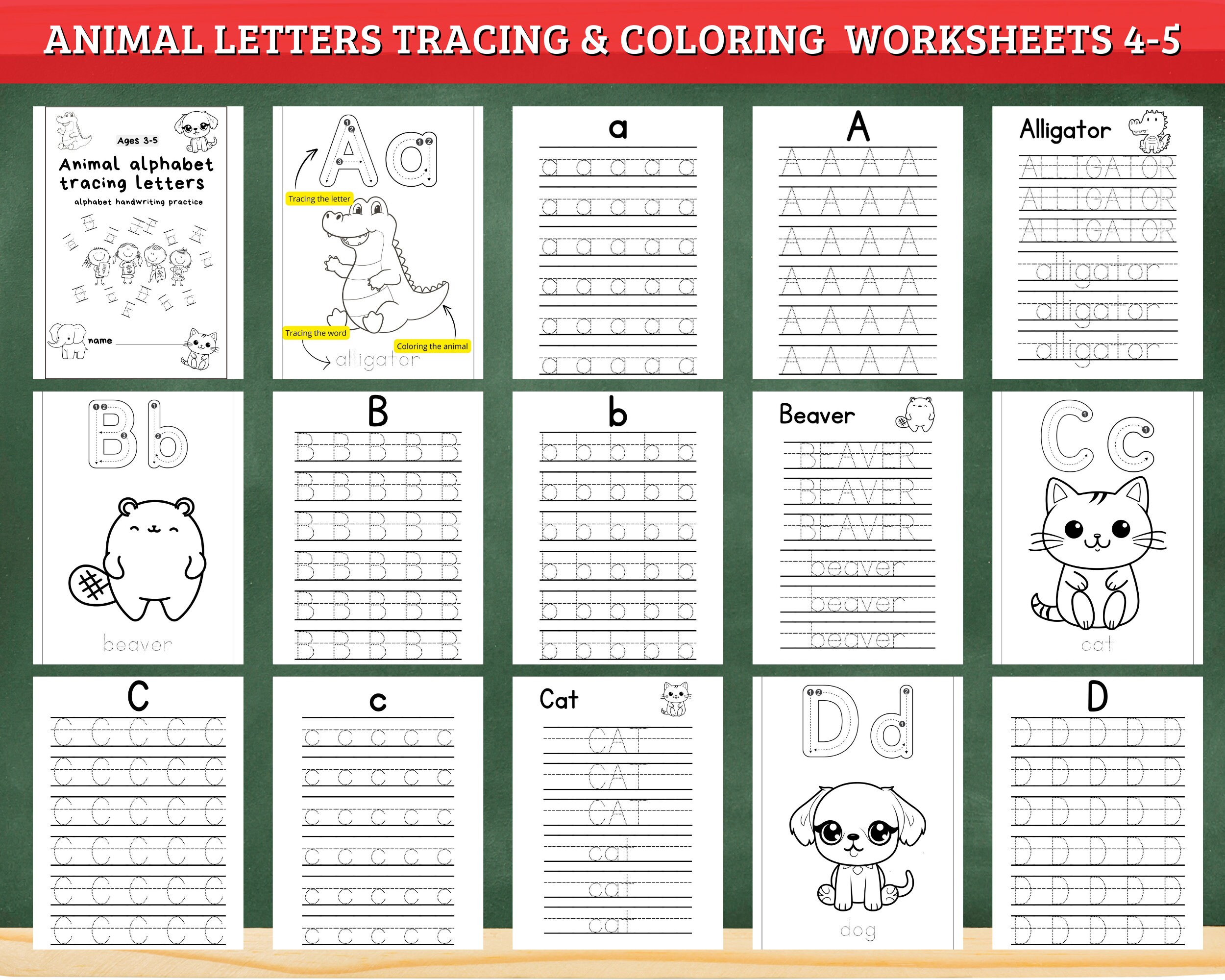 Alphabet Worksheet Animal Letters Tracing Animal Themed Words ...