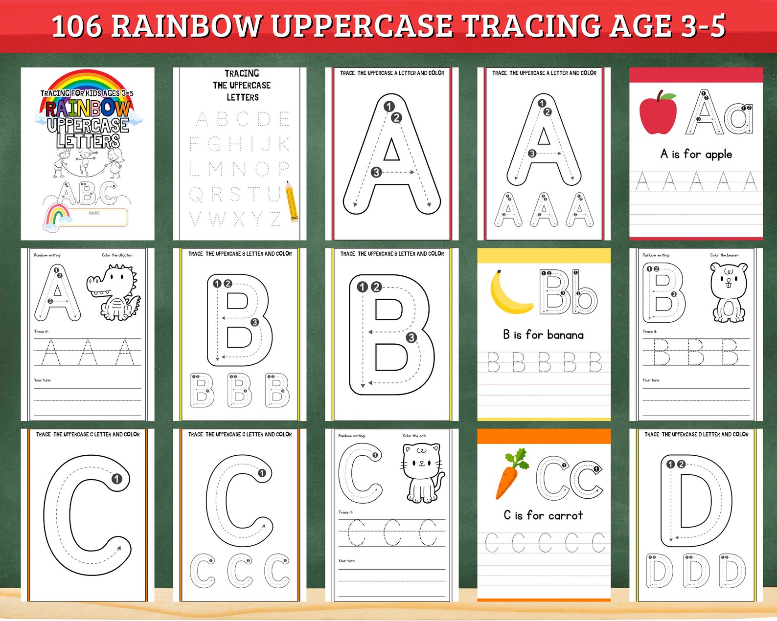 Tracing Letters Digital Worksheets Uppercase Lettering Guide Abc ...
