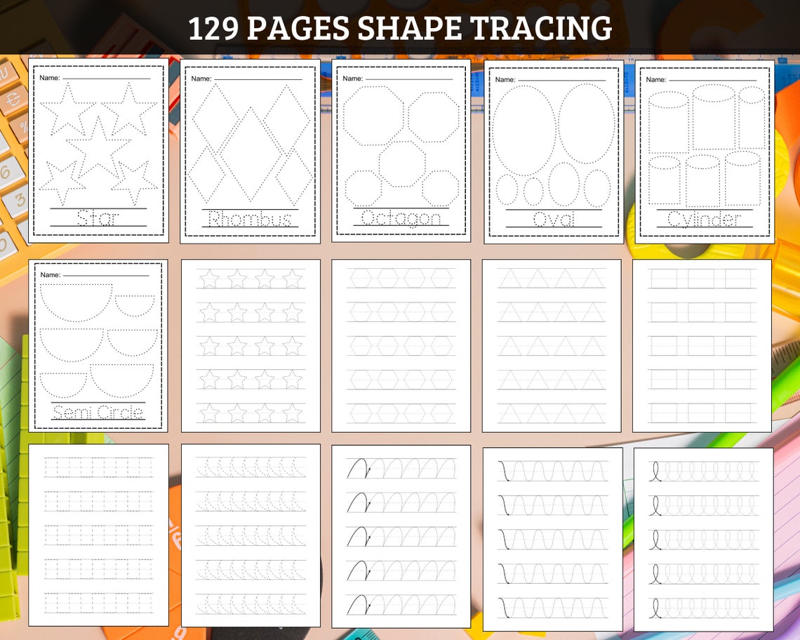 Tracing Worksheet Preschool Activity Shape Basic Learning Geometric ...