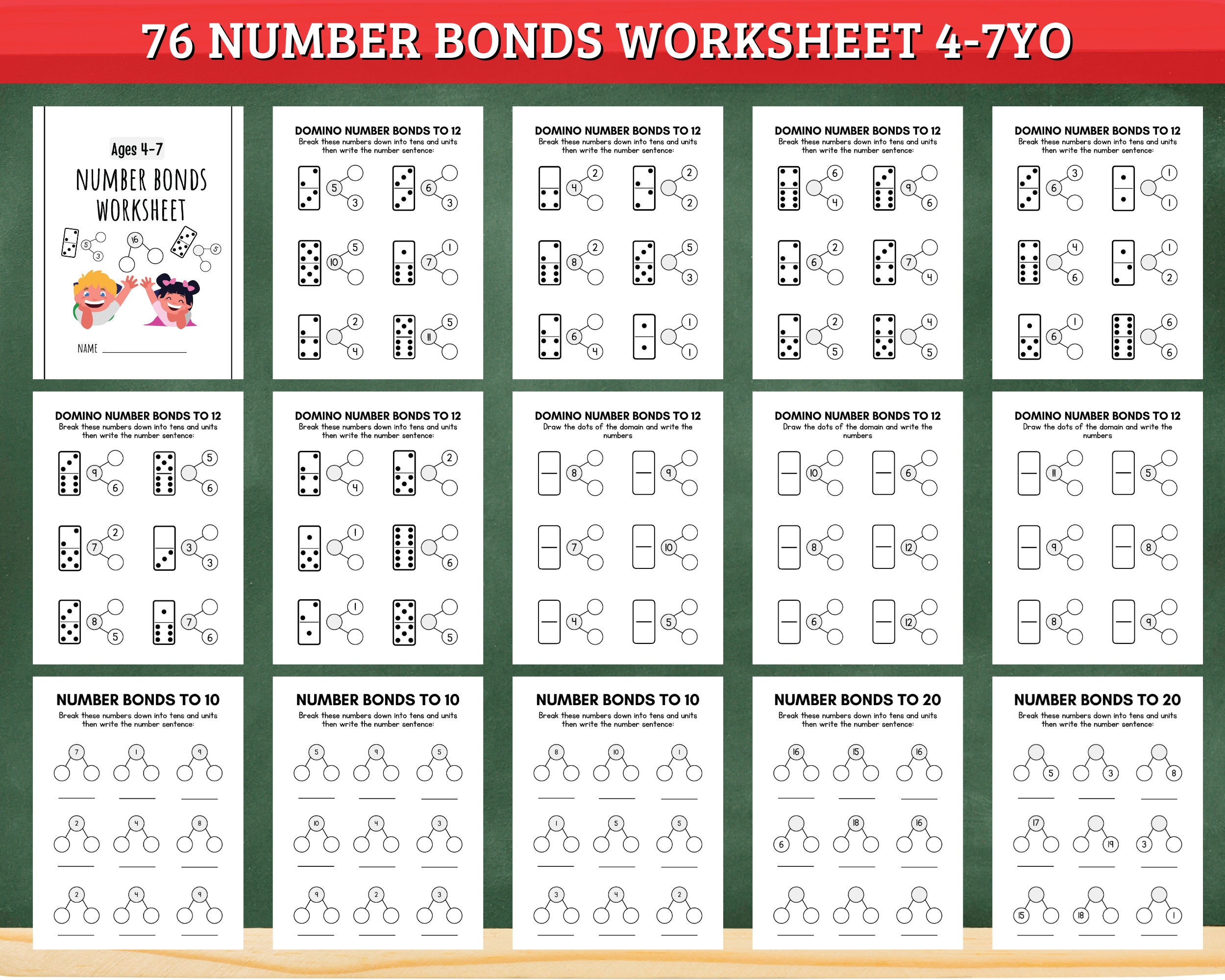 Number Bonds Worksheet Games Addition to 10 Domino 1-20 Ages 4-7 ...