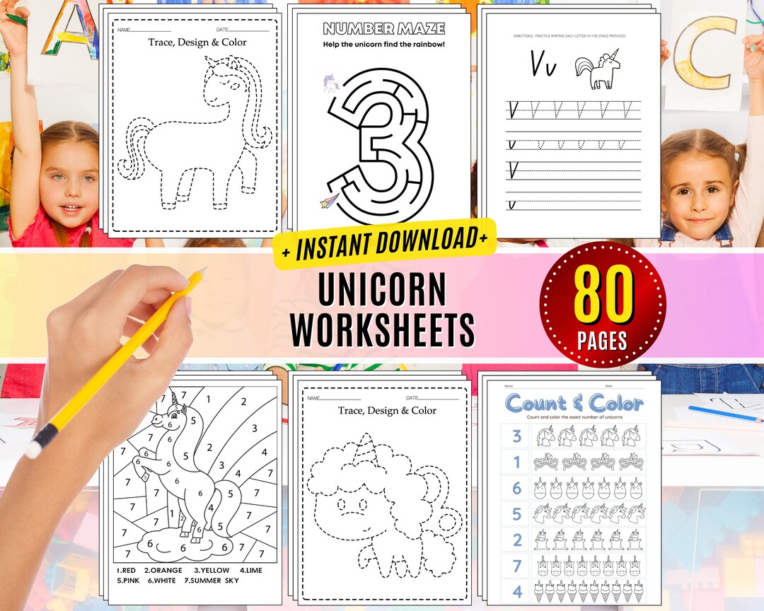Unicorn Letter Alphabet Worksheets, Unicorn Number Activity Book ...