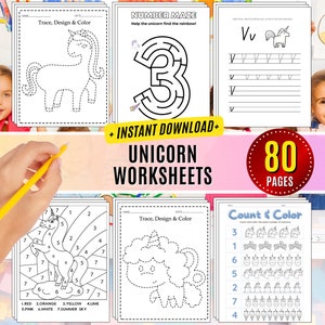 Unicorn Letter Alphabet Worksheets, Unicorn Number Activity Book ...