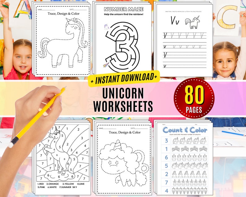 Unicorn Letter Alphabet Worksheets, Unicorn Number Activity Book ...