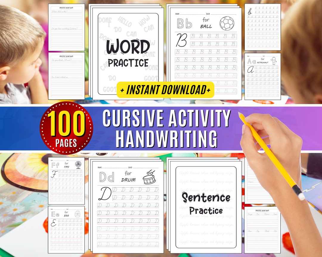 Worksheets Cursive Handwriting Lettering Workbook Sentence Practice for ...