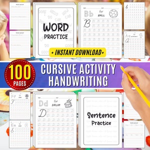 Worksheets Cursive Handwriting Lettering Workbook Sentence Practice for ...