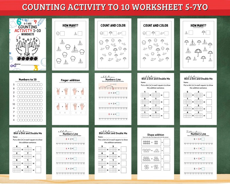 Counting Activity Number Lines Count to 10 Ten Frame Printable Count ...