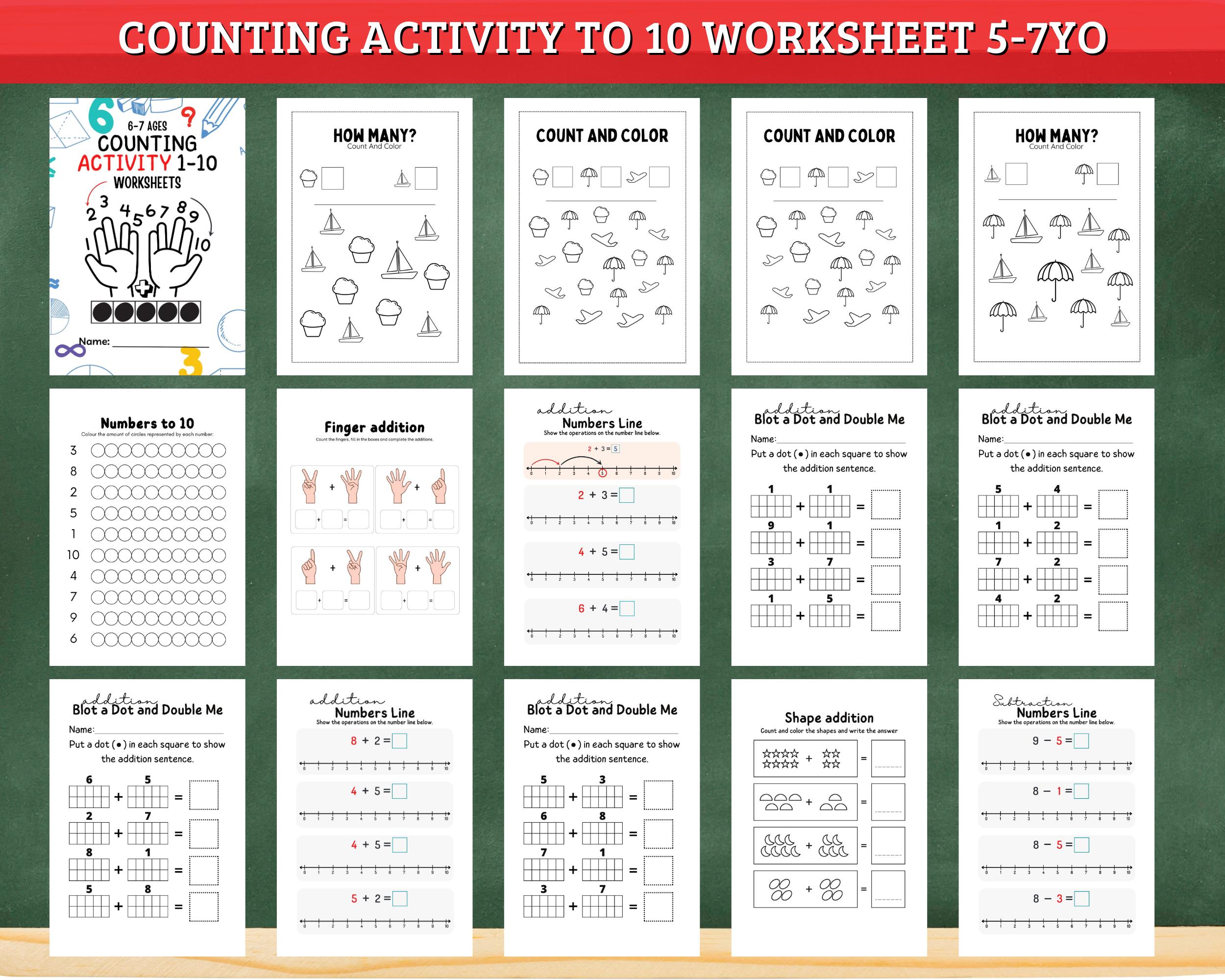 Counting Activity Number Lines Count to 10 Ten Frame Printable Count ...