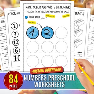 Number Worksheets Preschool Counting Printables Tracing Number 1-10 ...