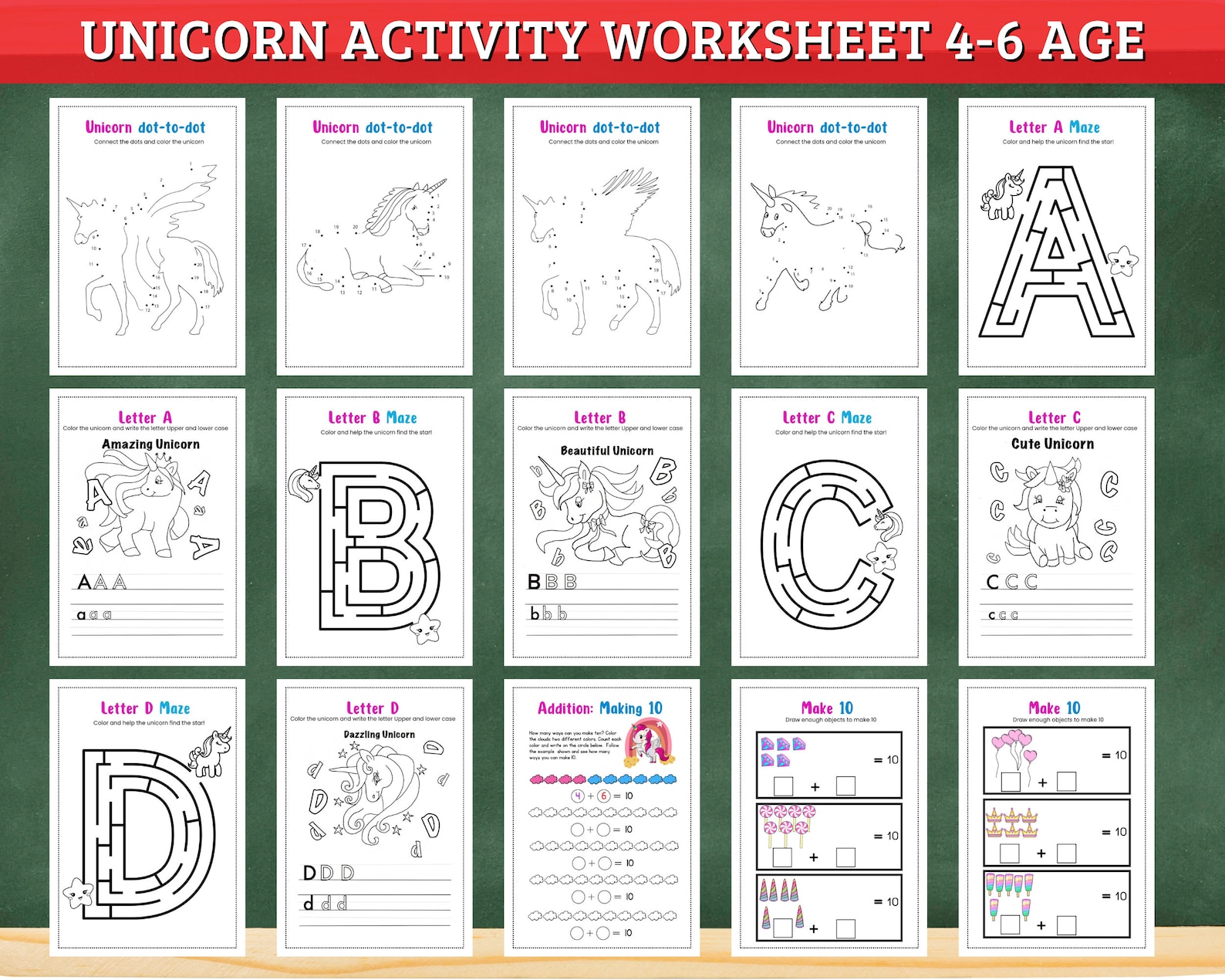 Unicorn Activity Worksheets Letter Alphabet Coloring Unicorn Number ...